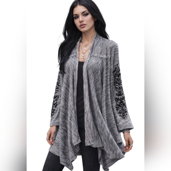 Vocal | Sweaters | Nwt Vocal Gray Draped Cardigan Y2k Studded Damask ...